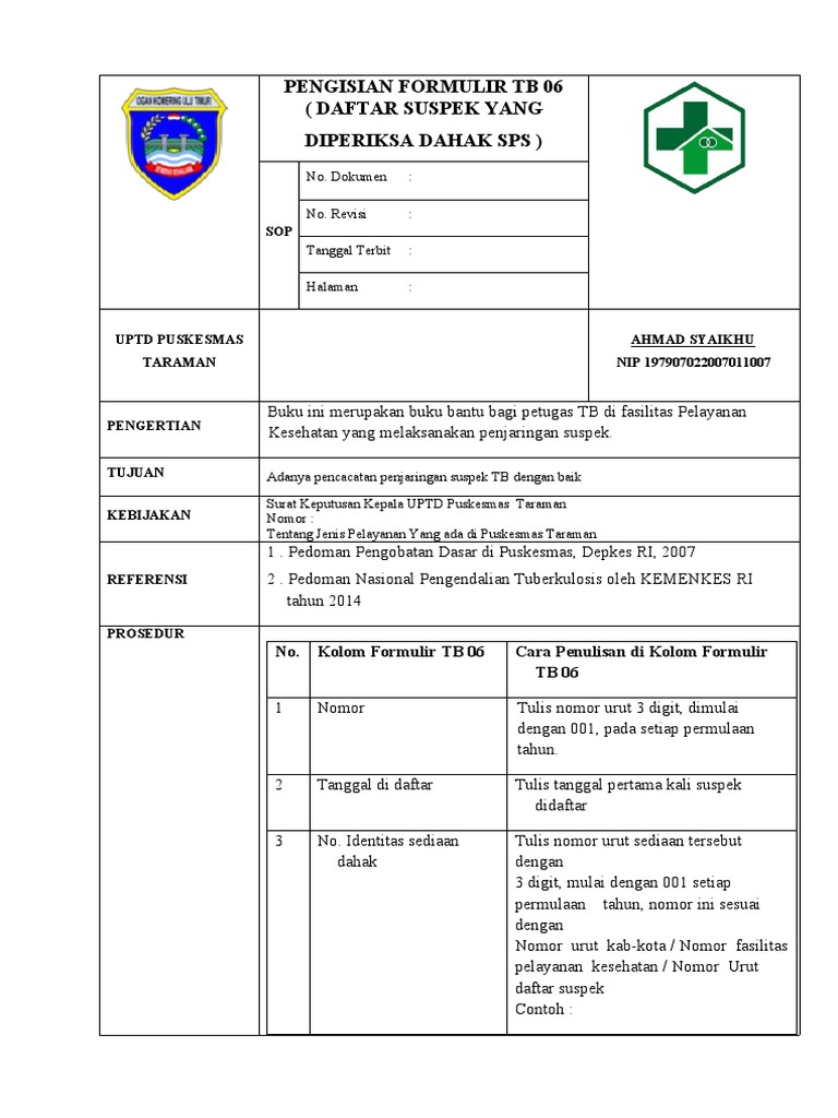 Panduan Formulir TB 06 untuk Suspek | PDF