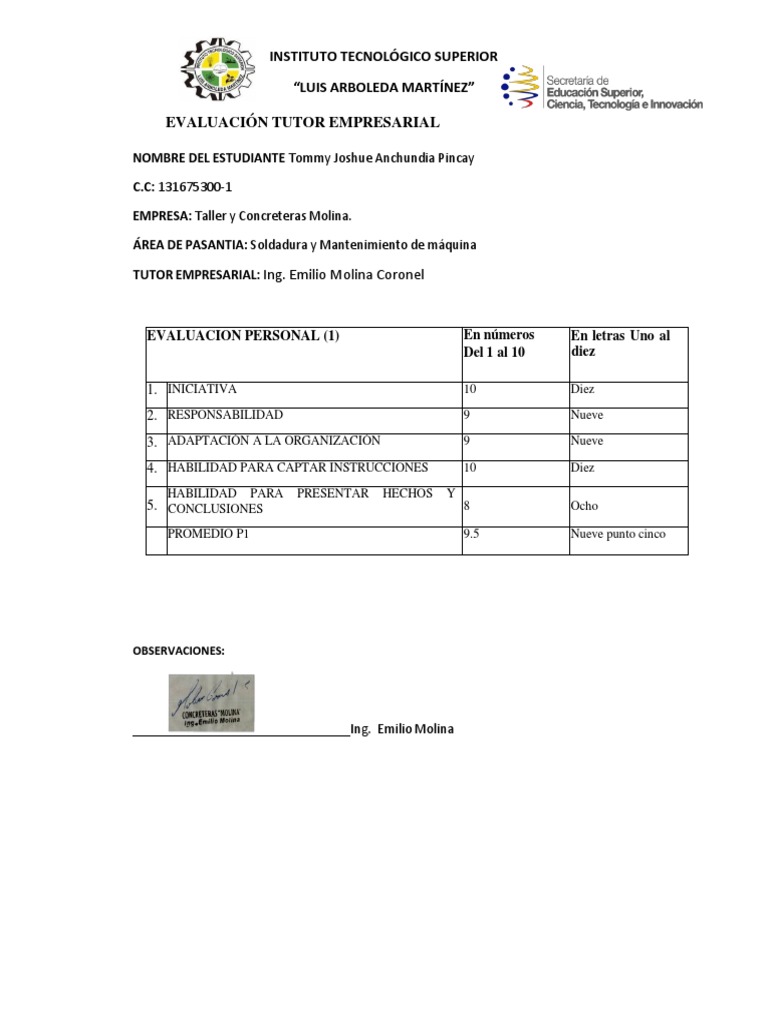 Evaluación Tutor Empresarial | PDF