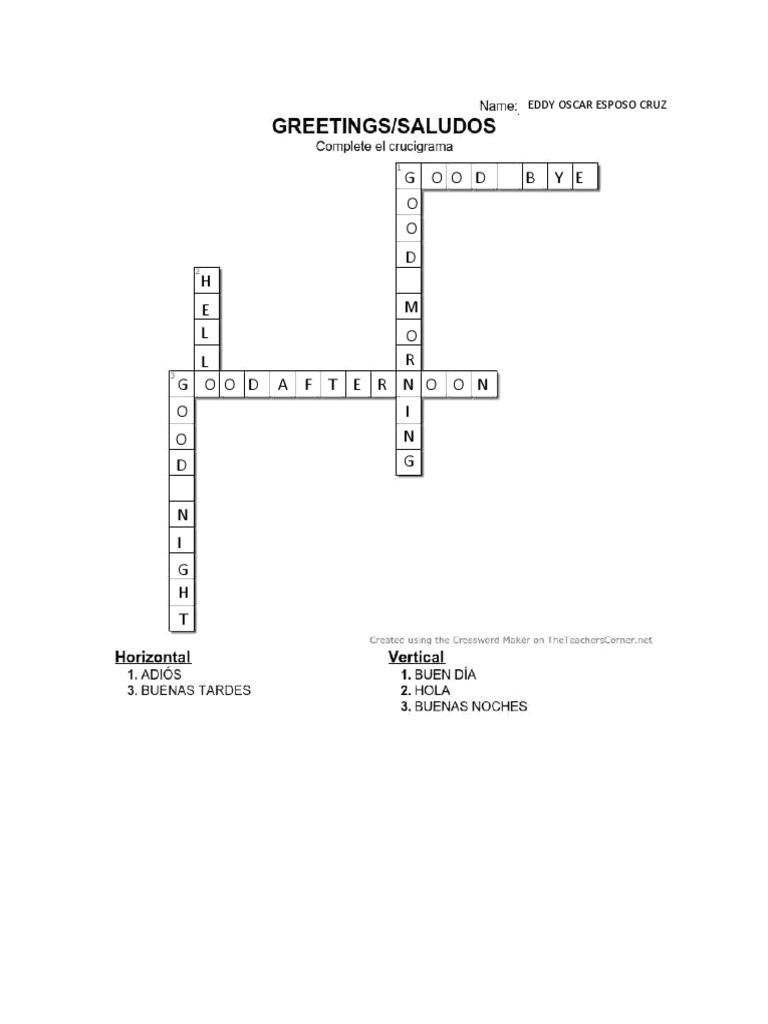 Crucigrama Saludos Greetings | PDF