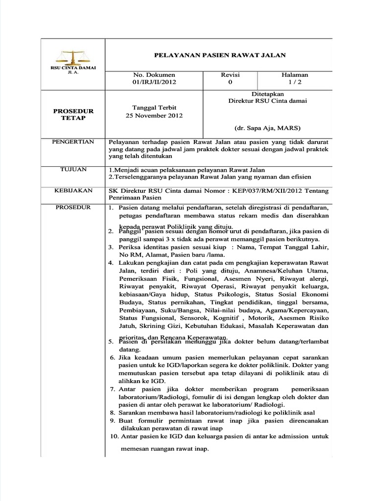Spo Pelayanan Rawat Jalan | PDF