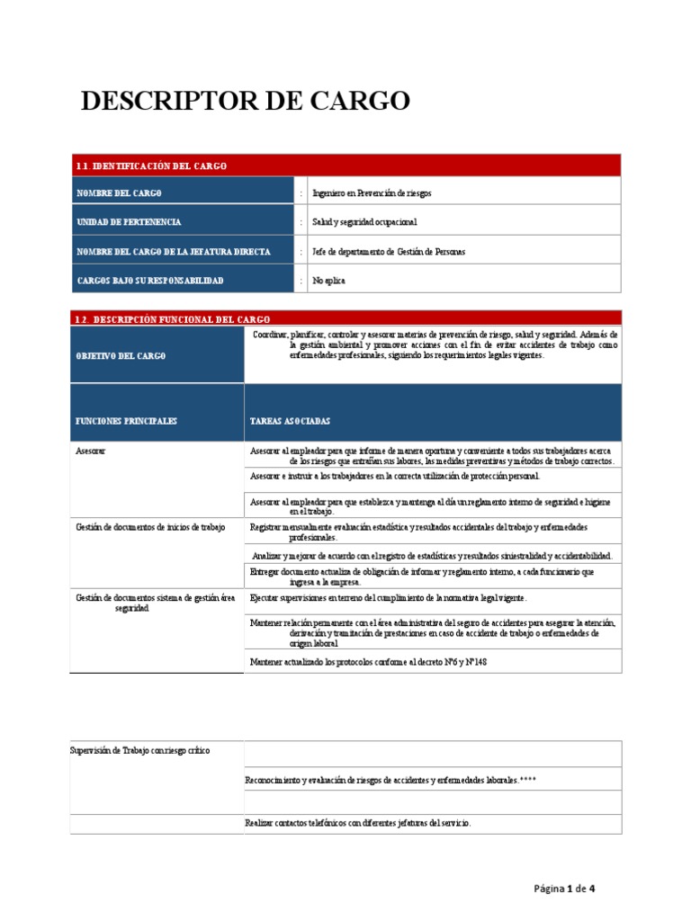 Descriptor de Cargo Prevencionista de Riesgos | PDF | Seguridad y salud ocupacional | Business