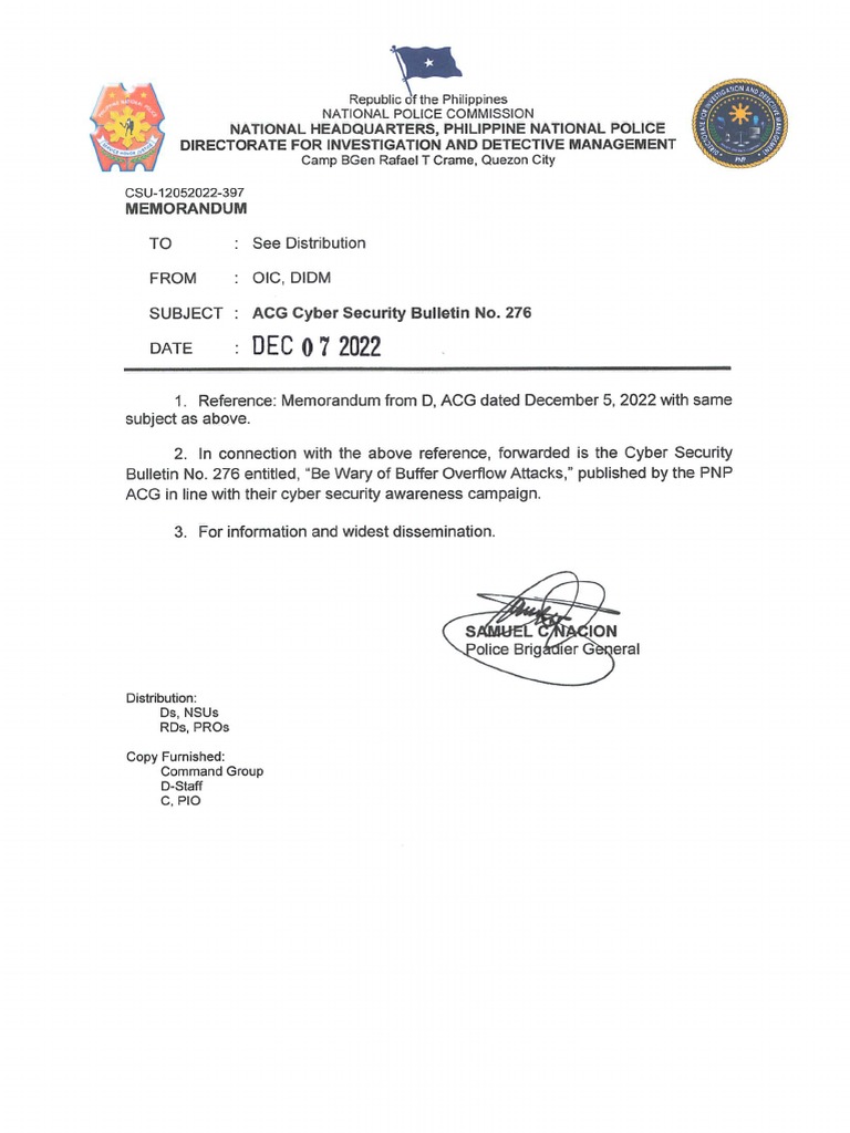 Acg-Acg Cyber Security Bulletin No. 276 | PDF