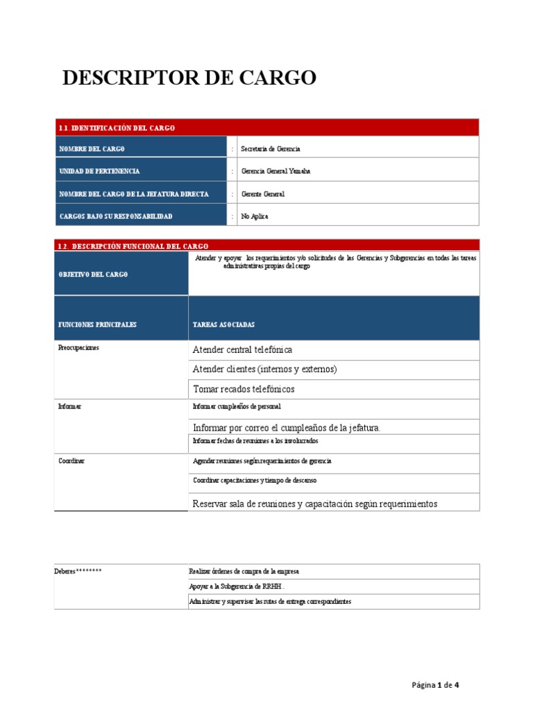 Descriptor de Cargo SECRETARIAA | PDF | Business