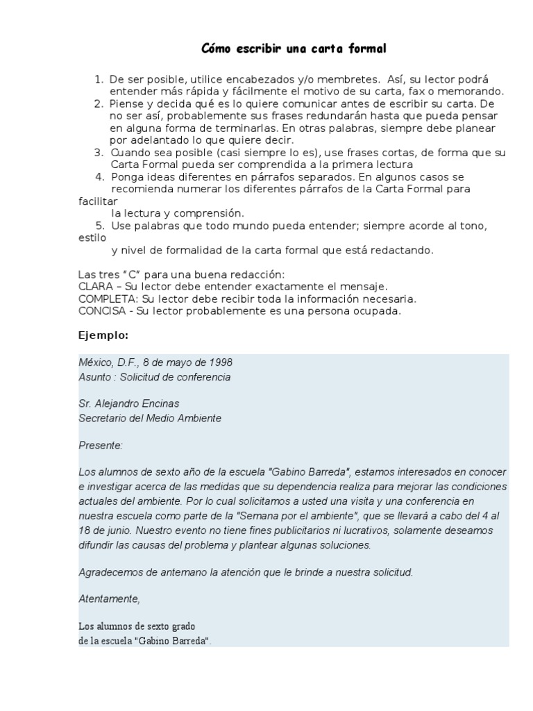 Como Escribir Una Carta Formal Cómo Redactar Una Carta De