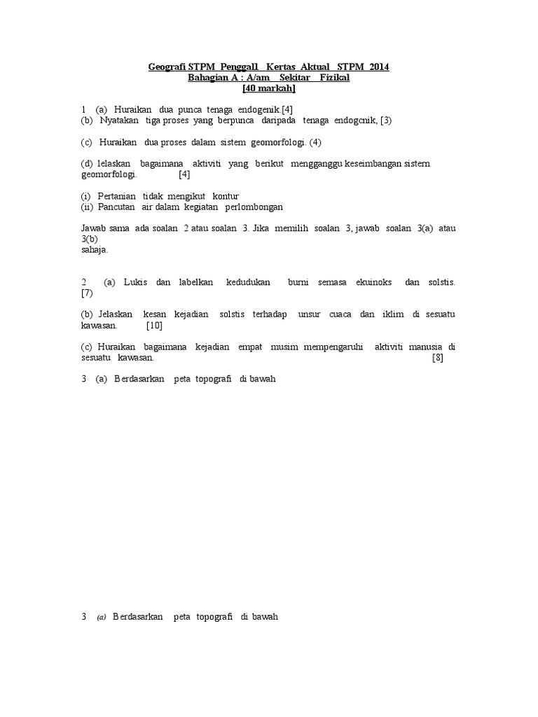 Geografi STPM Penggal1 Kertas Aktual STPM 2014 - 2015 | PDF