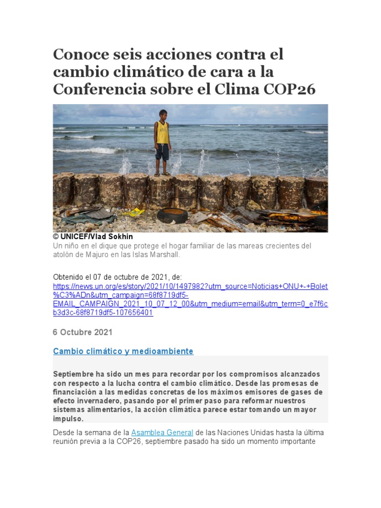 ONU 6 Acciones Contra Camb Climat de Cara A Conferencia Clima COP26 | PDF | Organización de ...