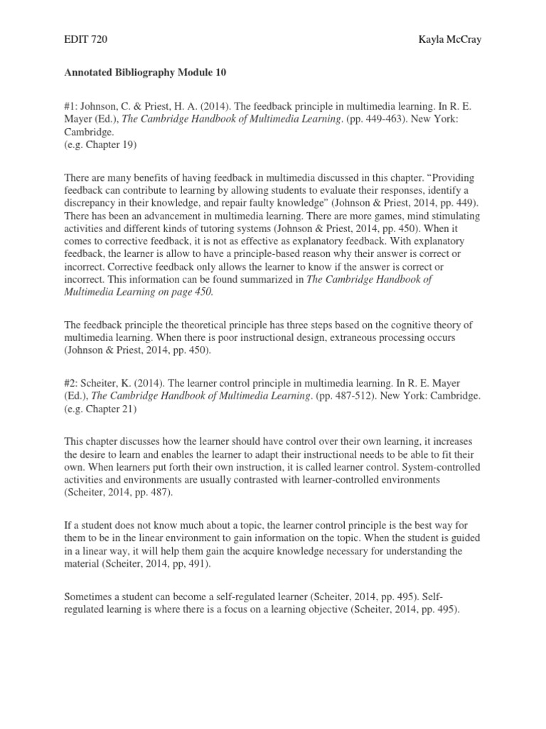 Annotated Bibliography Module 10 | PDF | Learning | Behavior Modification Annotated Bibliography Module 10 | PDF | Learning | Behavior Modification