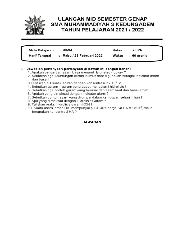 Soal Kimia Kls XI Mid Sem Genap | PDF
