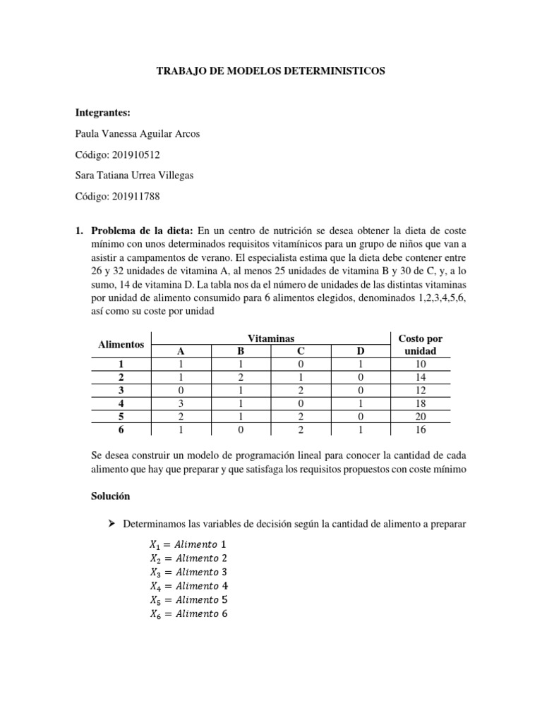 Trabajo de Modelos Deterministicos | PDF | Dieta | Gestión de recursos ...