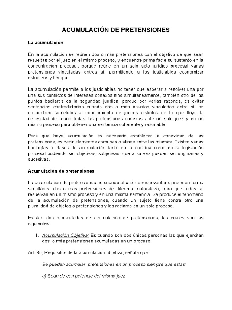 Tipos de Acumulación de Pretensiones | PDF | Reunión | Ley procesal