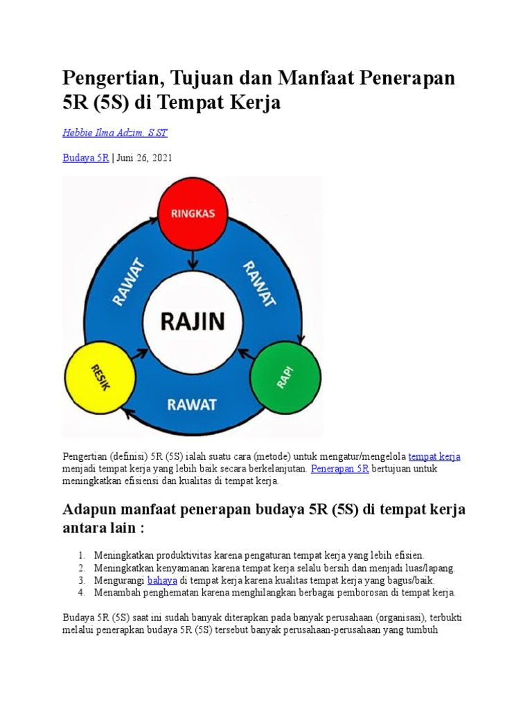 Pengertian, Tujuan Dan Manfaat Penerapan 5R (5S) Di Tempat Kerja | PDF