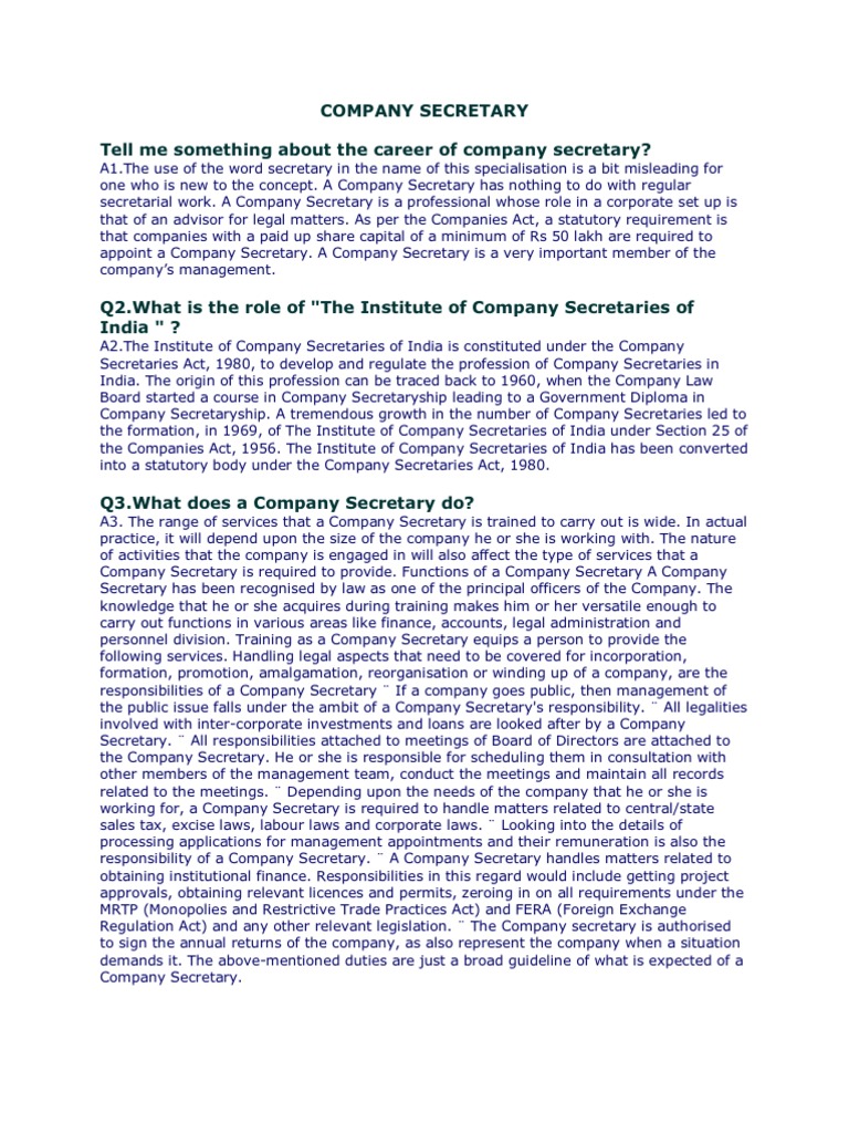 Company Secretary | PDF | Postgraduate Education | Test (Assessment)