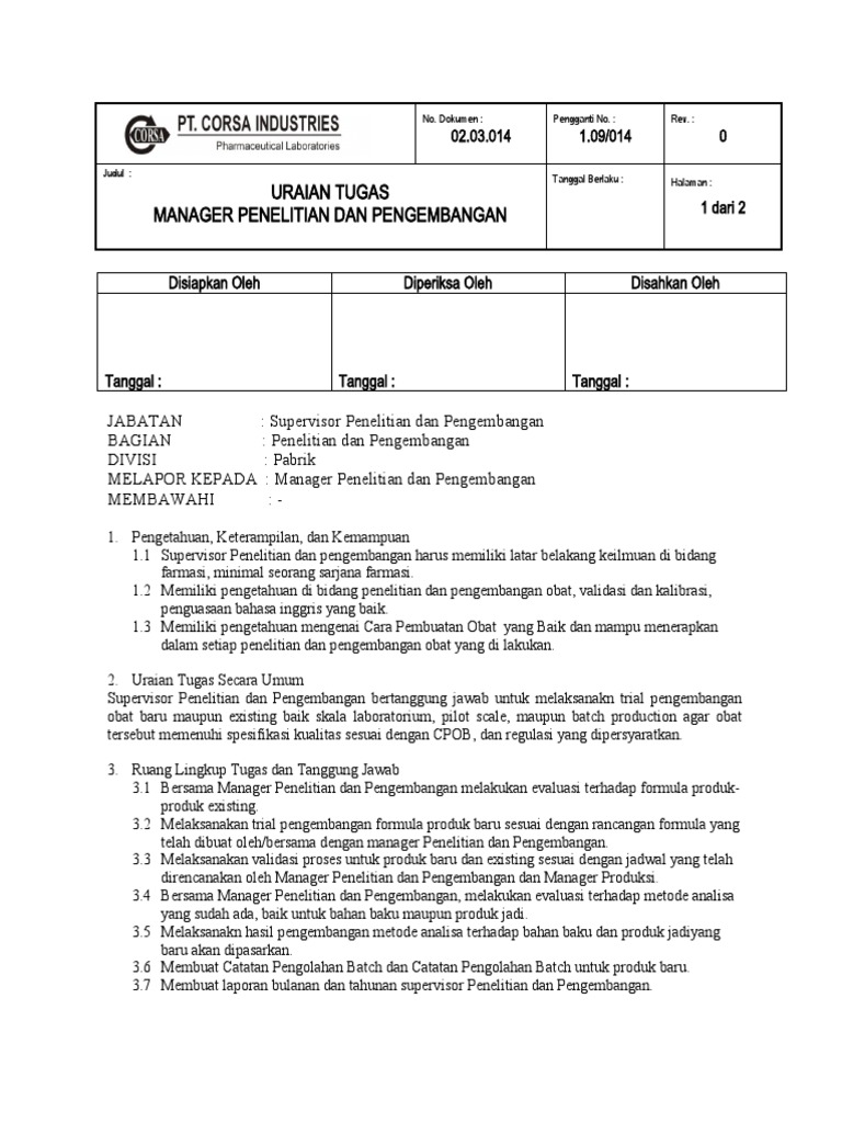 Uraian Tugas Manager | PDF | Bisnis