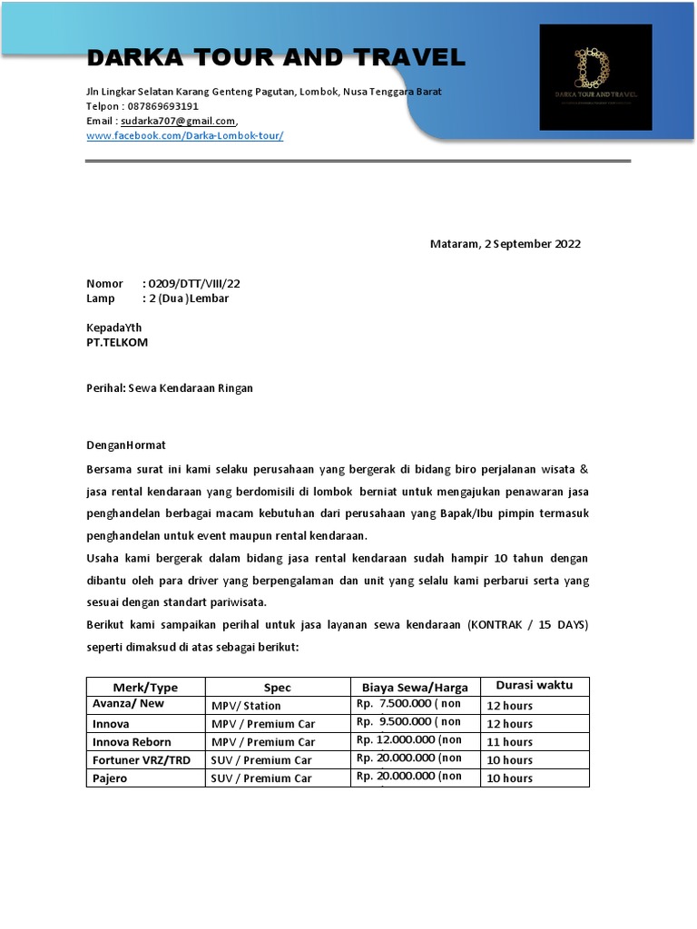 Penawaran Sewa Kendaraan 2 | PDF