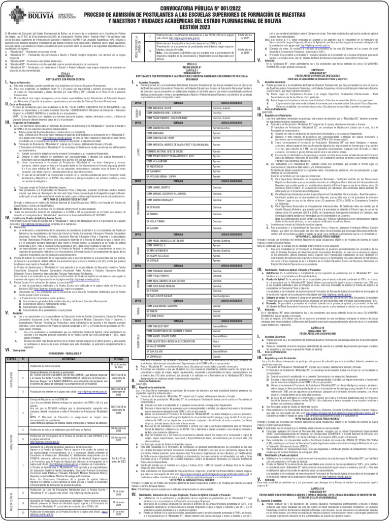 Convocatoria Esfm 2023 | PDF | Bolivia | Titulo academico