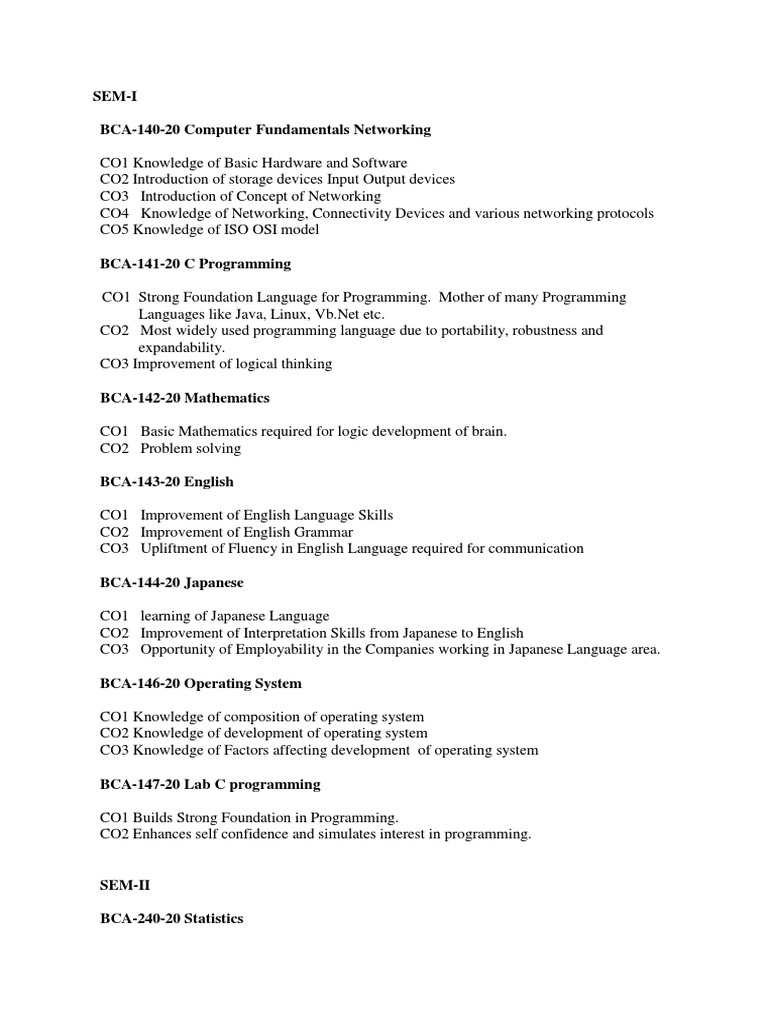 BCA REG COs | PDF | Computer Programming | Object Oriented Programming