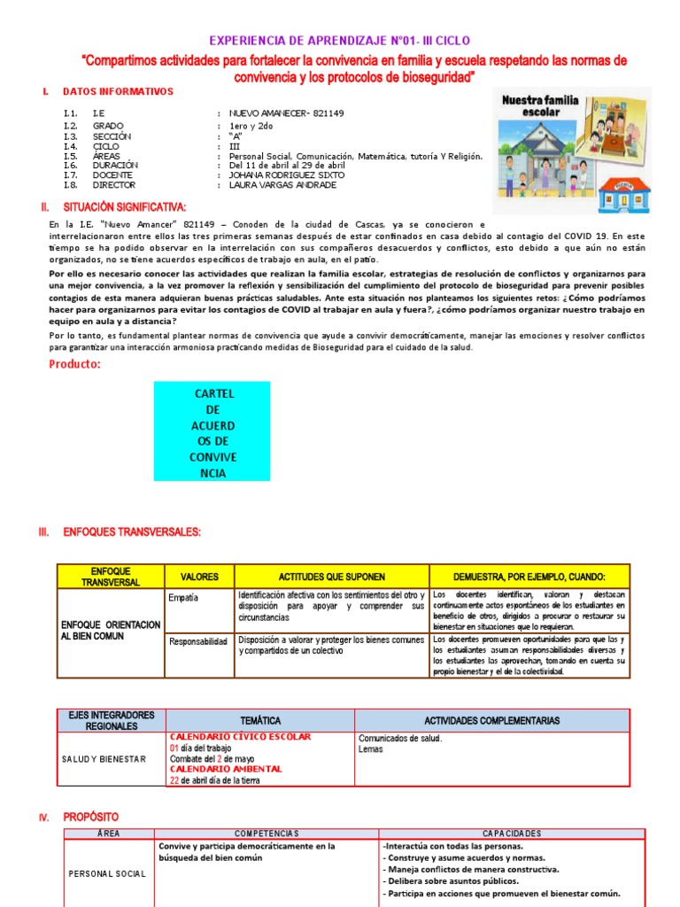 Experiencia de Aprendizaje N°01 | PDF | Aprendizaje | Experiencia