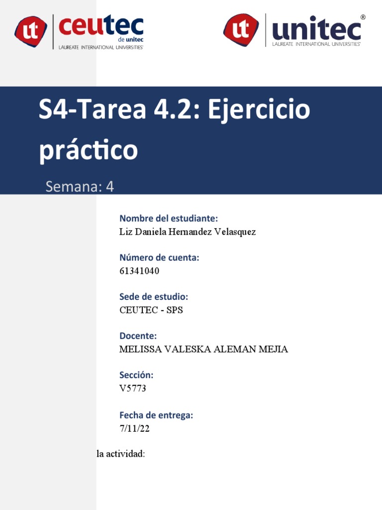S4-Tarea 4.2 - Ejercicio Práctico - Liz Hernandez 61341040 | PDF S4-Tarea 4.2 - Ejercicio Práctico - Liz Hernandez 61341040 | PDF