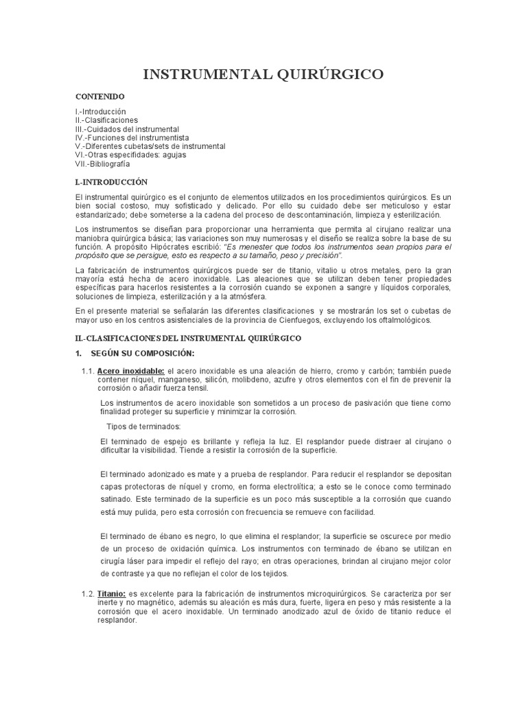 Clasificación y Cuidados del Instrumental Quirúrgico | PDF | Acero ...