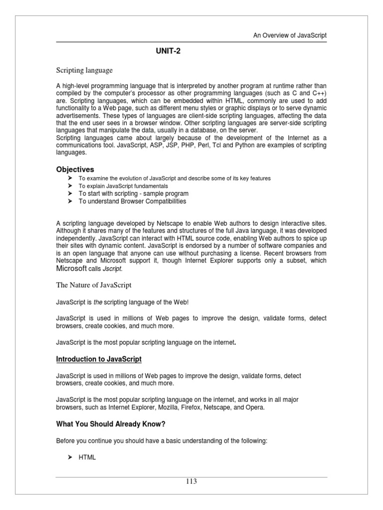 Unit 2 Reference Material | PDF | Java Script | Dynamic Web Page Unit 2 Reference Material | PDF | Java Script | Dynamic Web Page
