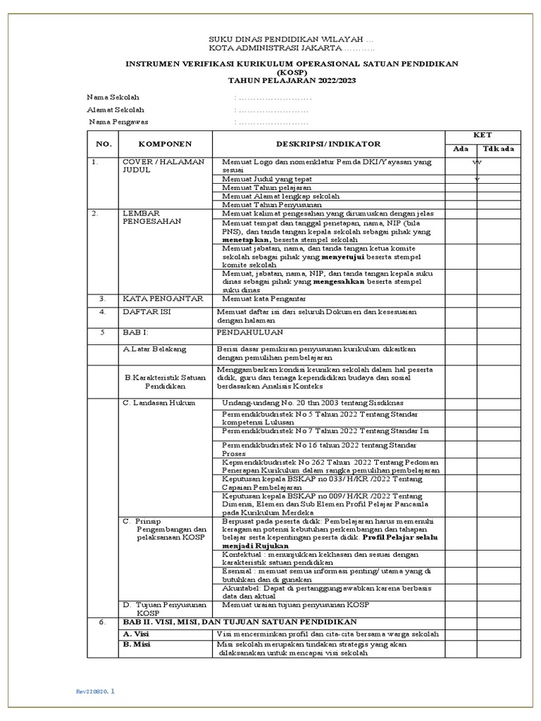 Instrumen Verifikasi Kosp | PDF