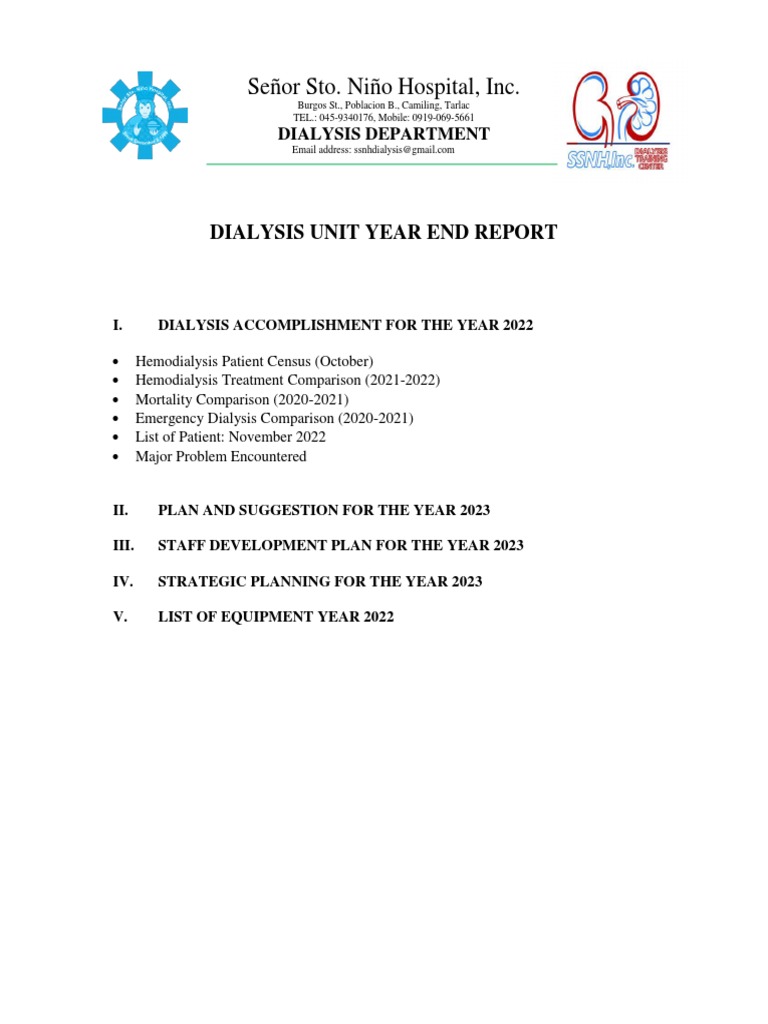 Year End Report 2022-2023 | PDF | Hemodialysis | Nursing