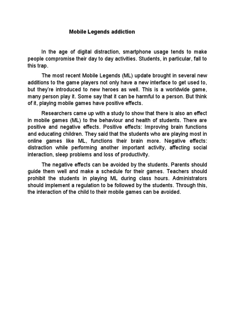 Mobile Legends Addiction | PDF | Mobile Phones | Homework