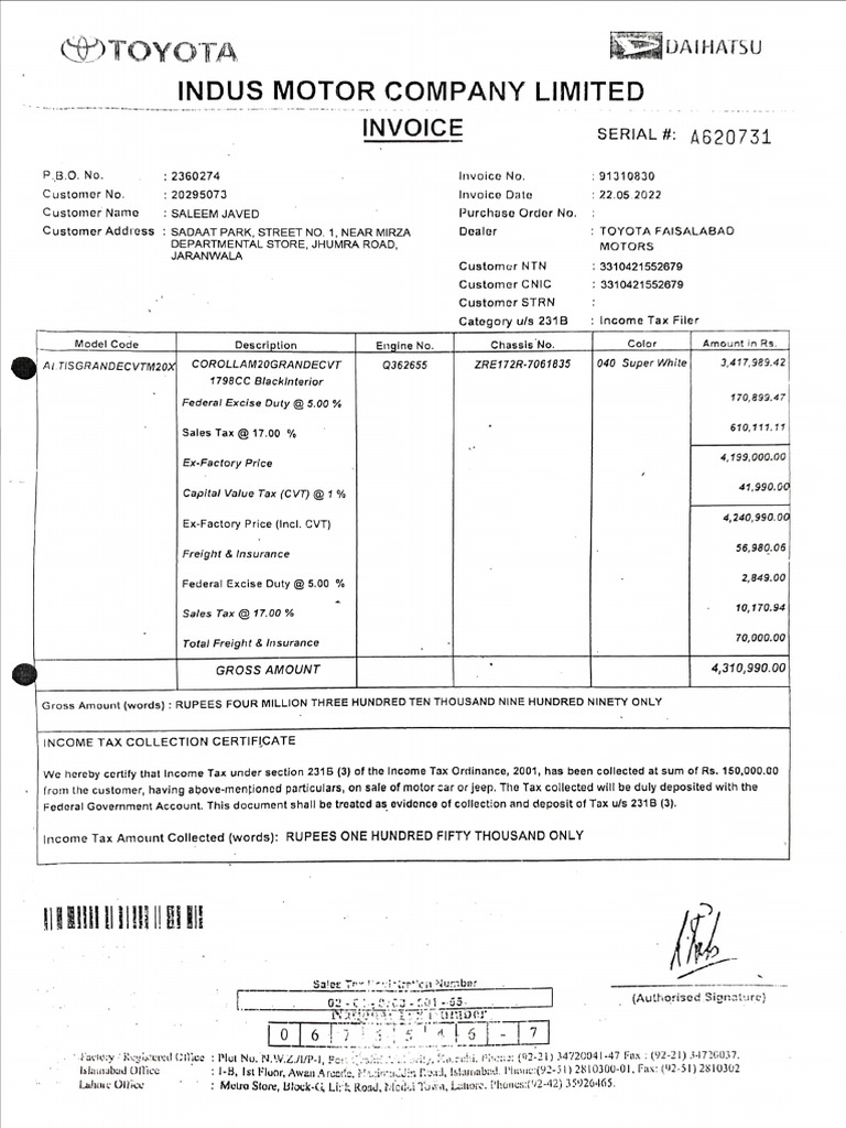 Toyota Invoice | Download Free PDF | Taxes | Government