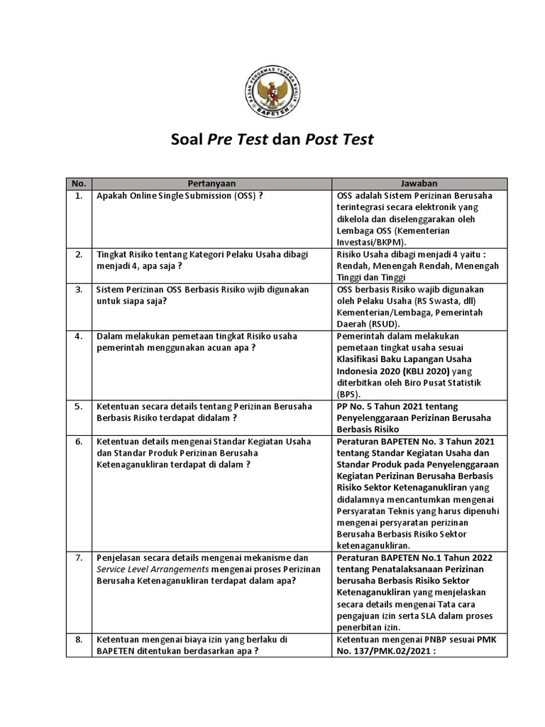 Soal Pretest - Post Test | PDF