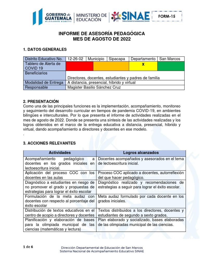Informe Agosto | PDF | Modificación de comportamiento | Aprendizaje