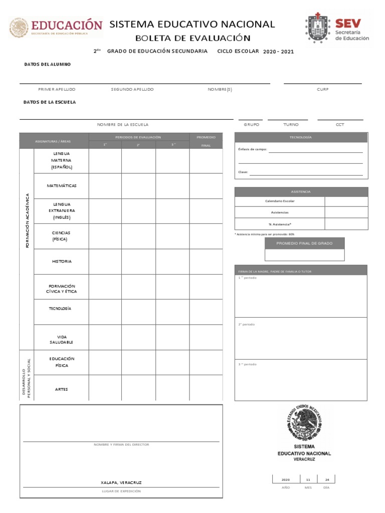 FORMATO BOLETA 2do GRADO | PDF