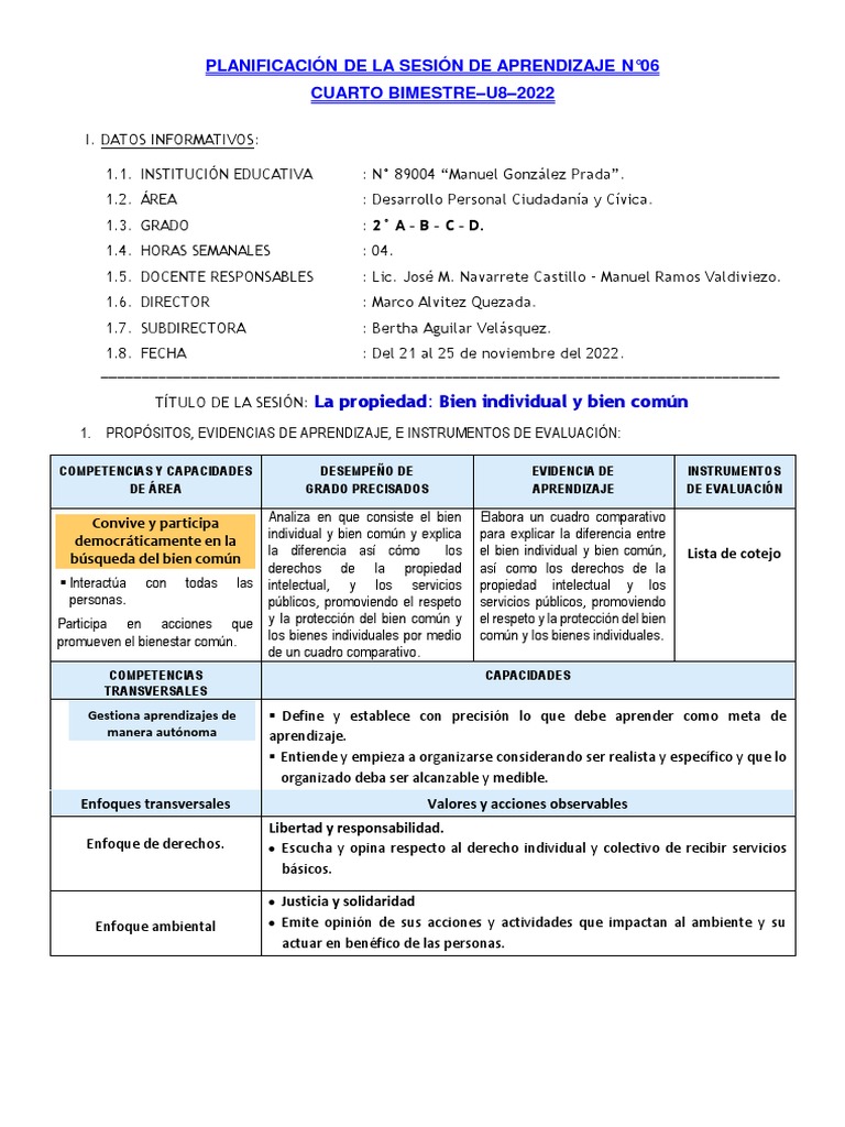 SESIÓN6 DPCC2° - U8 - 4tobim. La Propiedad Bien Individual y Bien Común ...