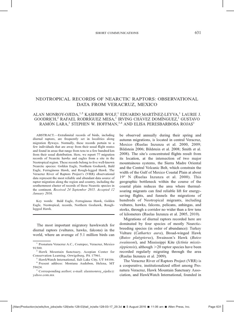 Neotropical Records of Nearctic Raptors: Observational Data From ...