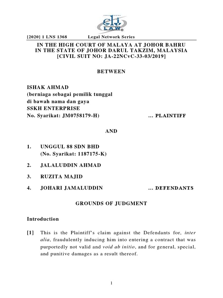 Shaik Ahmad V Unggul 88 SDN BHD & Ors (2020) 1 LNS 1368 | PDF | Burden ...