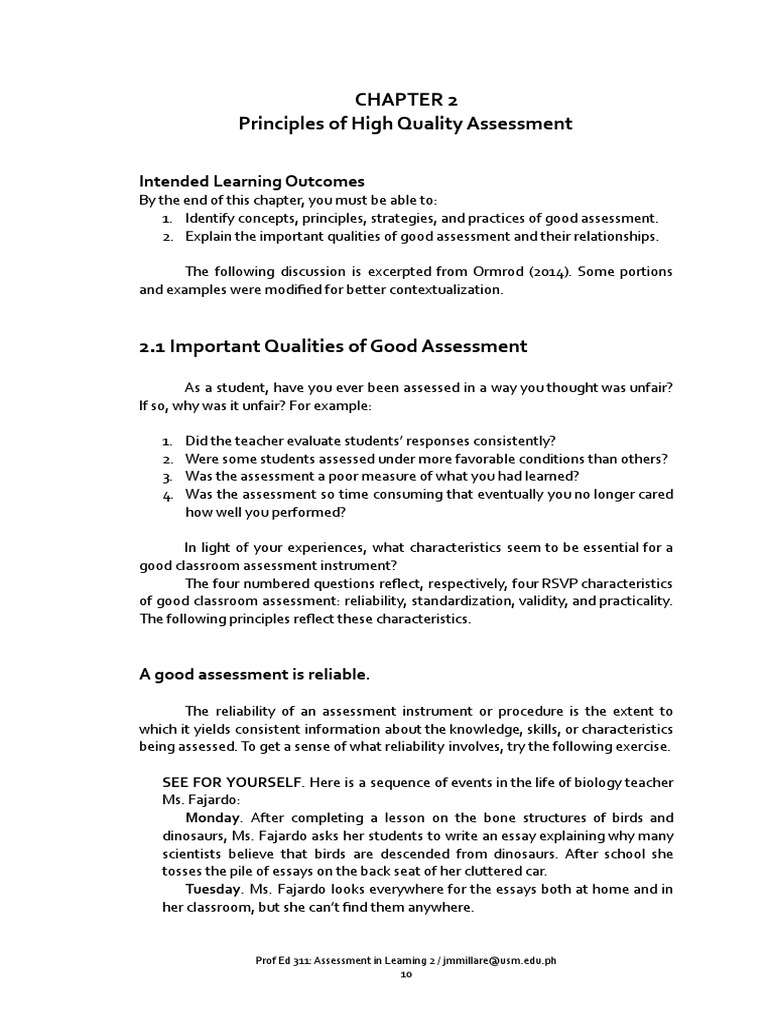 311 W3 2 Principles of High Quality Assessment | PDF | Educational ...