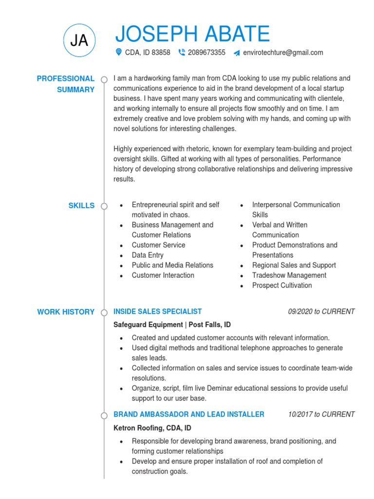 Joseph Abate Resume | PDF | Communication | Customer Relationship ...