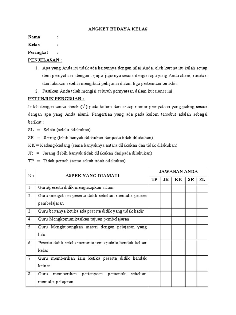 Angket Budaya Kelas | PDF