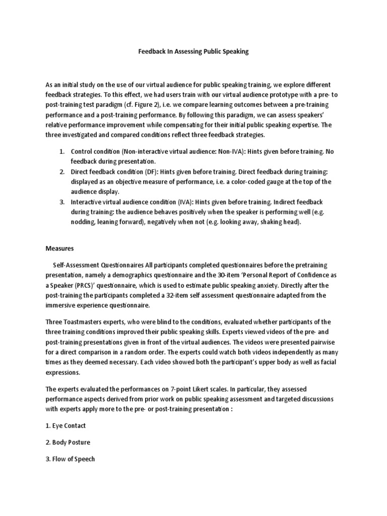 Feedback in Assessing Public Speaking | PDF | Public Speaking ...