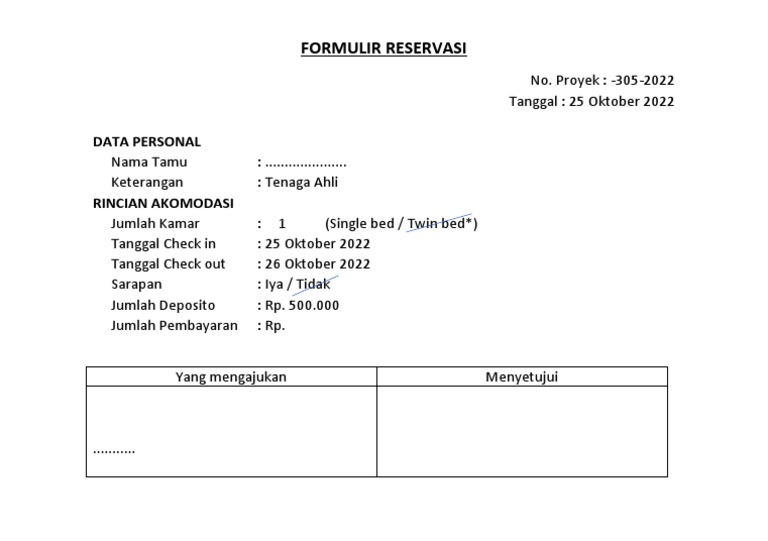 Formulir Reservasi Hotel | PDF