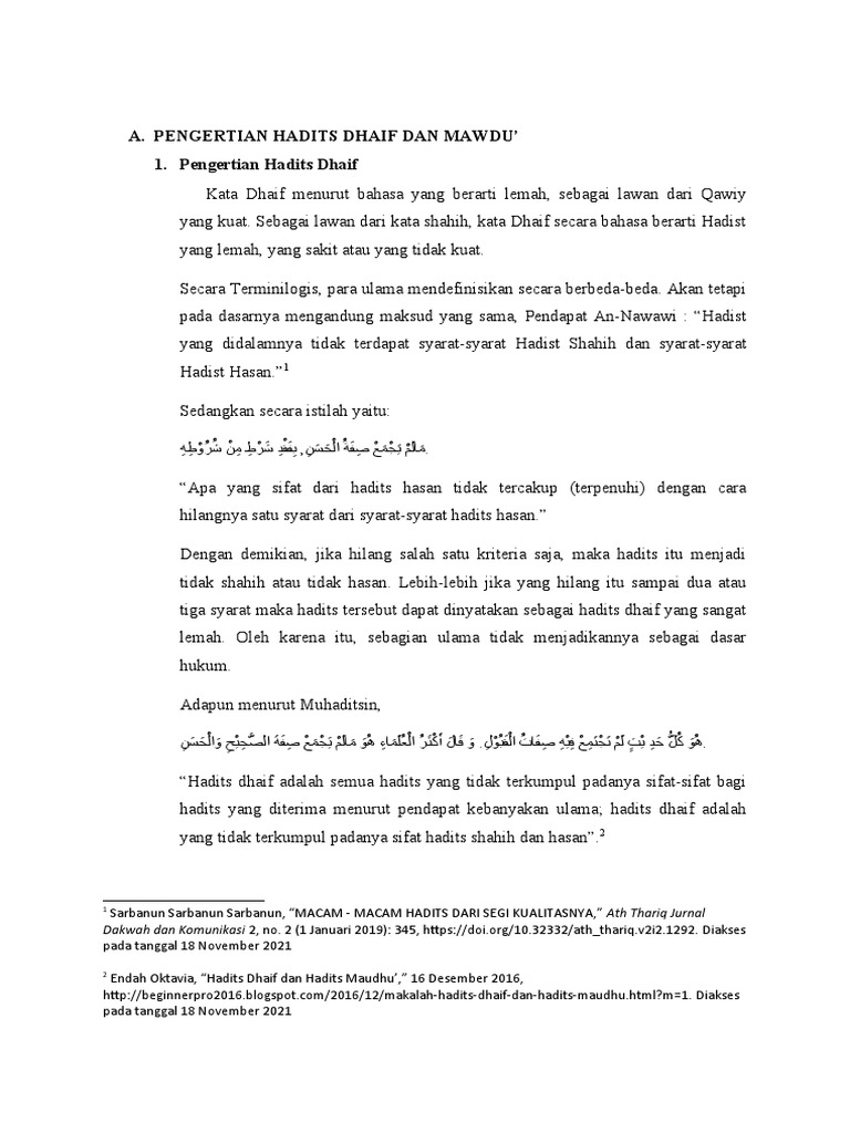 Pengertian Hadits Dhaif Dan Mawdu' | PDF