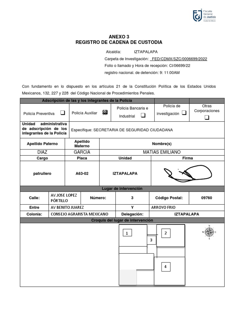 Registro De Cadena De Custodia Iztapalapa Pdf Justicia Penal