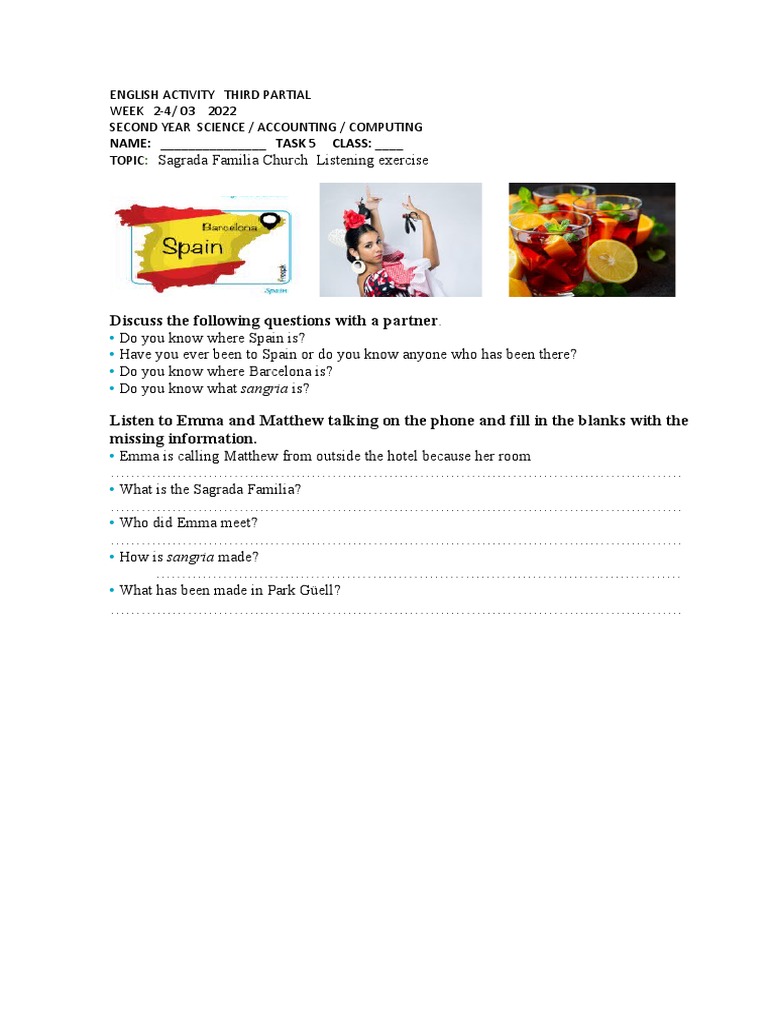 5 Task Sagrada Familia Listening | PDF | Foreign Language Studies ...