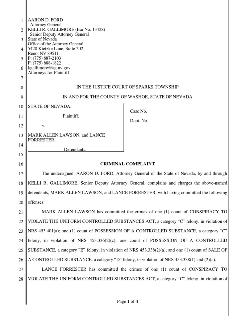 Mark Lawson, Lance Forrester Criminal Complaint | PDF | Crimes | Crime ...