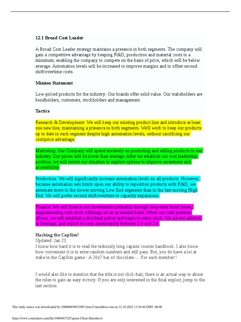 Capsim Cheat Sheet | PDF | Stocks | Bonds (Finance)