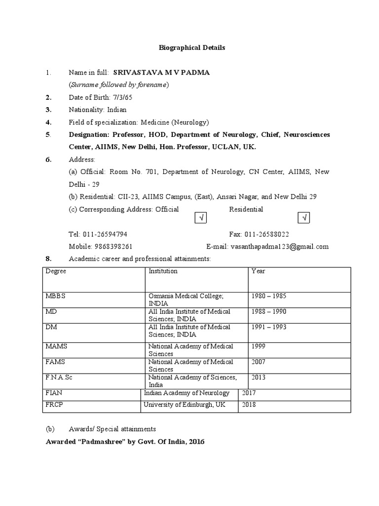 CV Dr. Padma | PDF | Neurology | Stroke