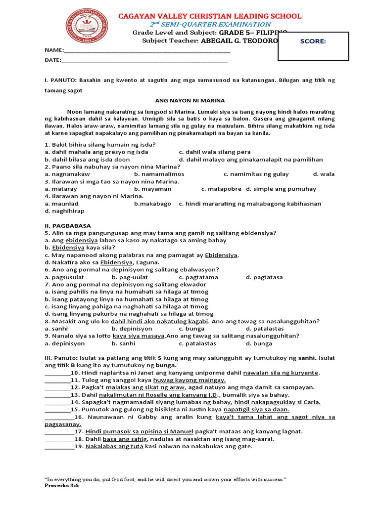 Grade 5 - Sqe 2 Filipino | PDF