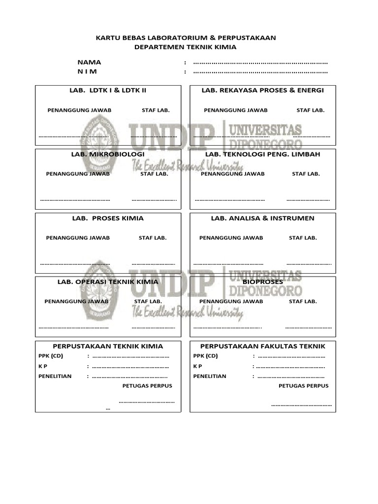 Kartu Bebas Laboratorium | PDF