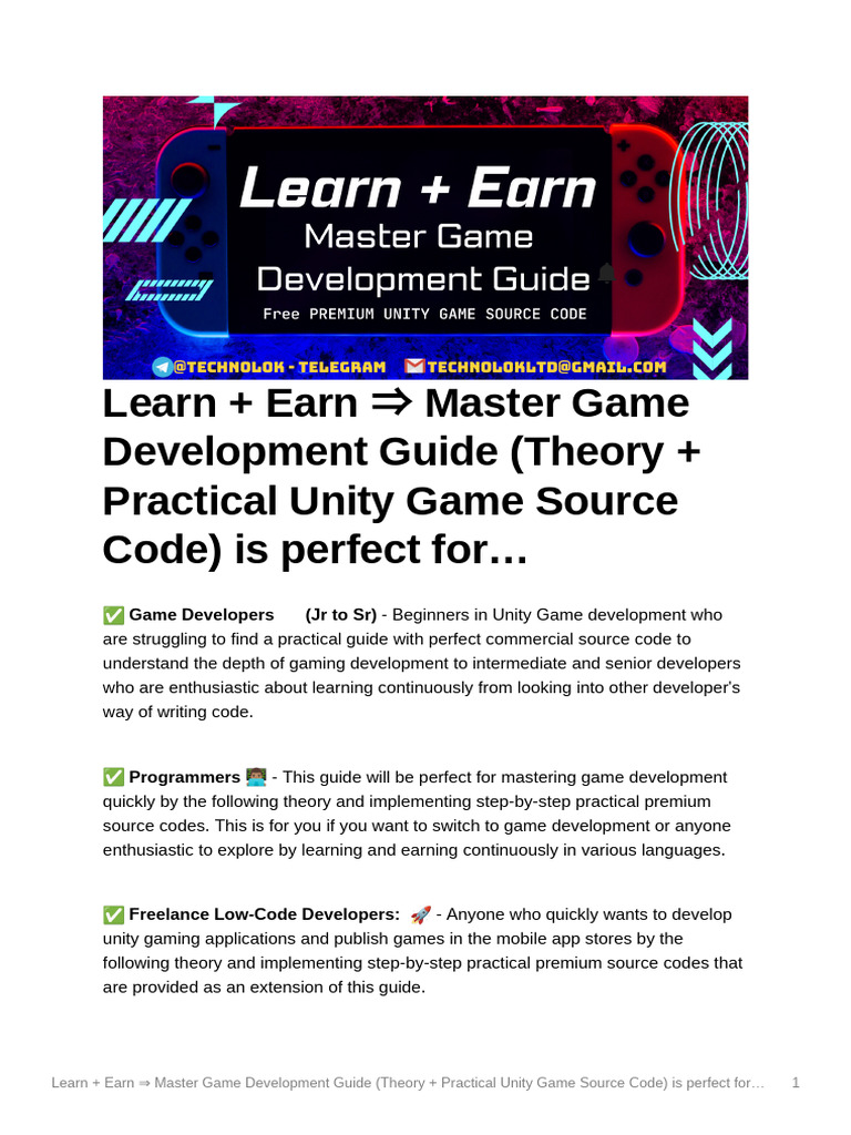 Learn + Earn Master Game Development Guide (Free Premium Unity Game ...