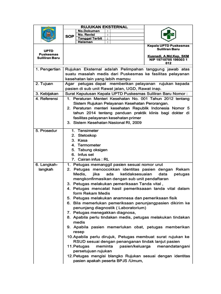 Sop Rujukan Eksternal Puskesmas | PDF