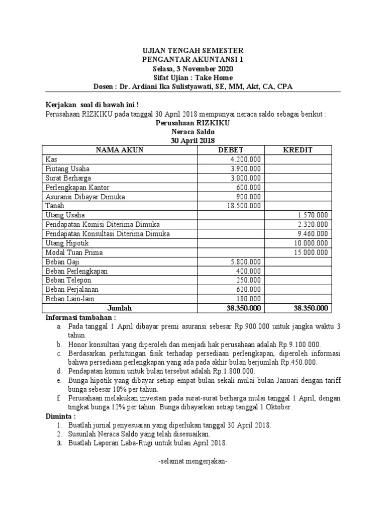 Soal Uts Akt | PDF | Pengelolaan Keuangan & Uang
